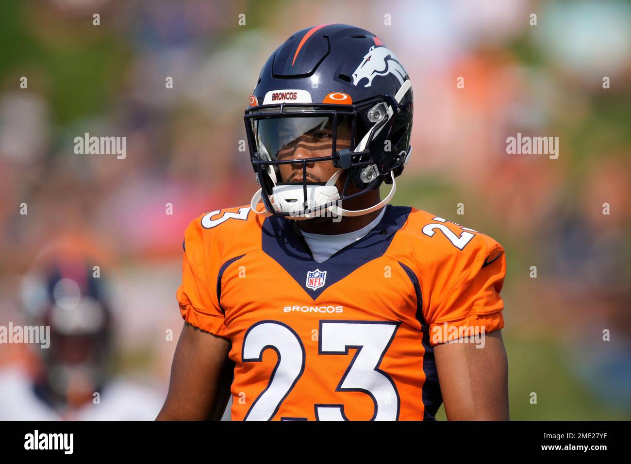 Denver Broncos cornerback Kyle Fuller (23) takes part in drills at an ...