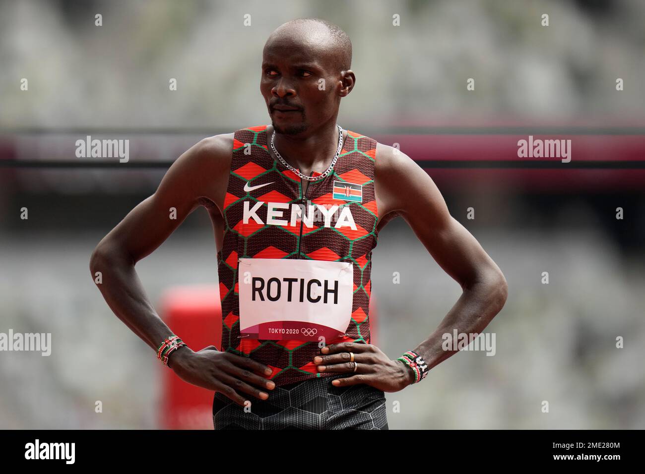Ferguson Rotich, of Kenya, reacts after winning a heat in the men's 800 ...