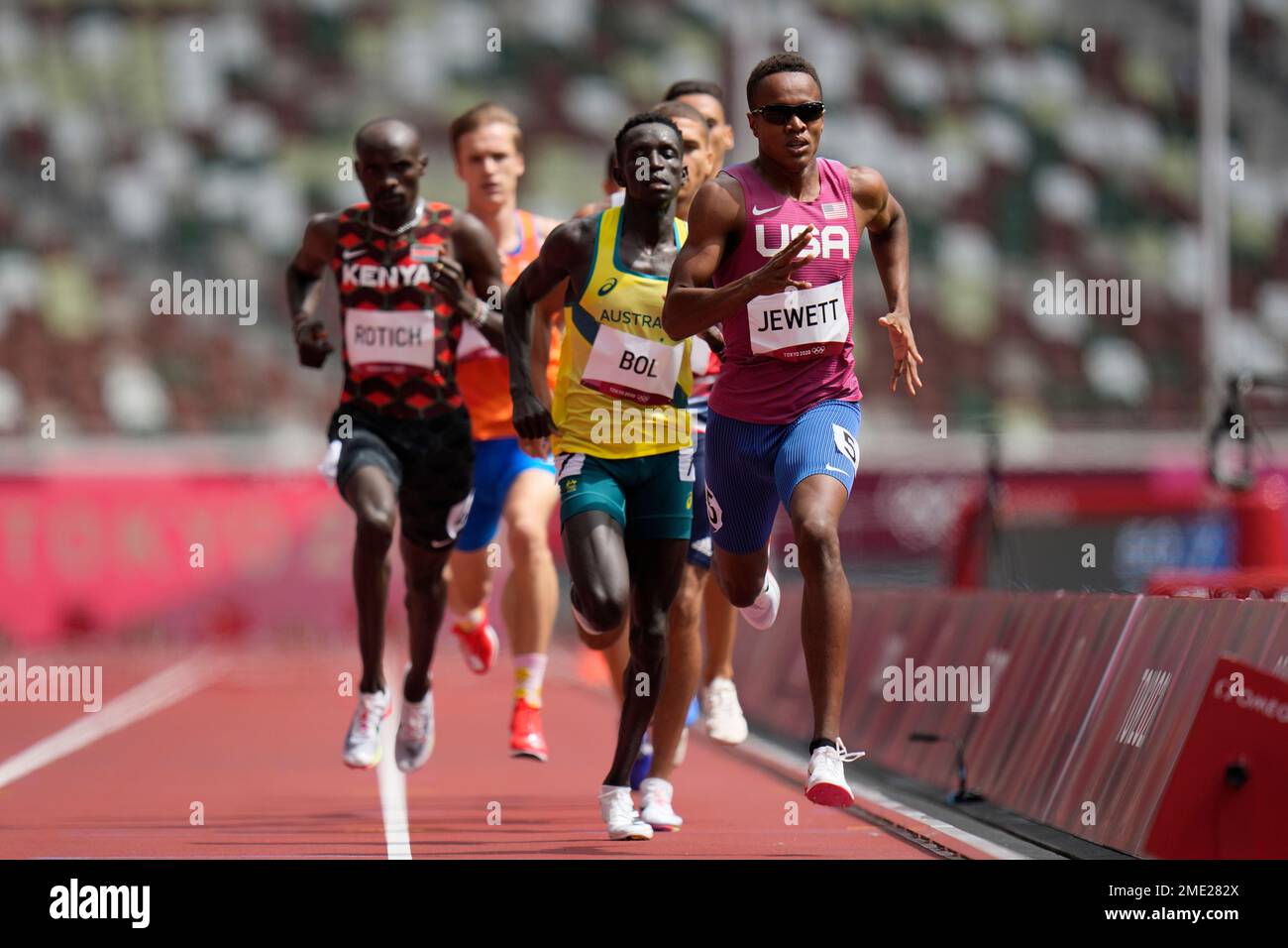 Isaiah Jewett, of United States, competes in a heat in the men's 800 ...