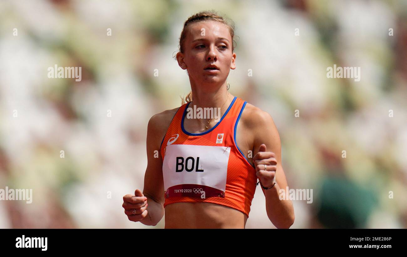 Femke Bol, of the Netherlands, wins a heat in the women's 400-meter ...