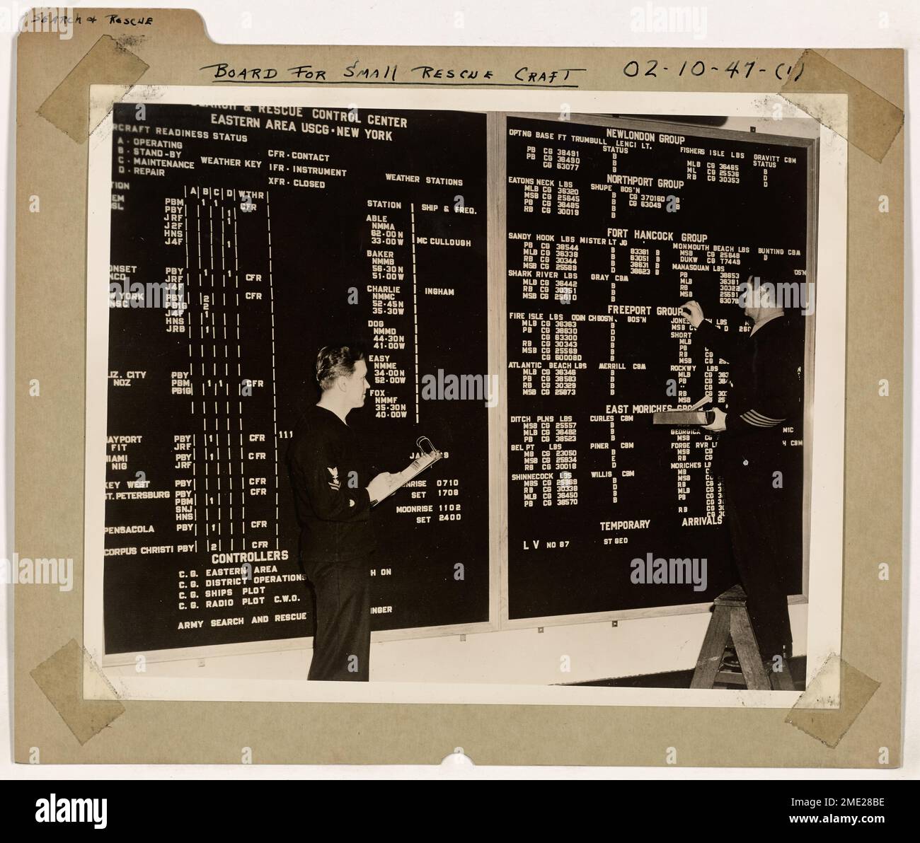 Coast Guardsmen inspect small rescue crafts in New York, ensuring their ...