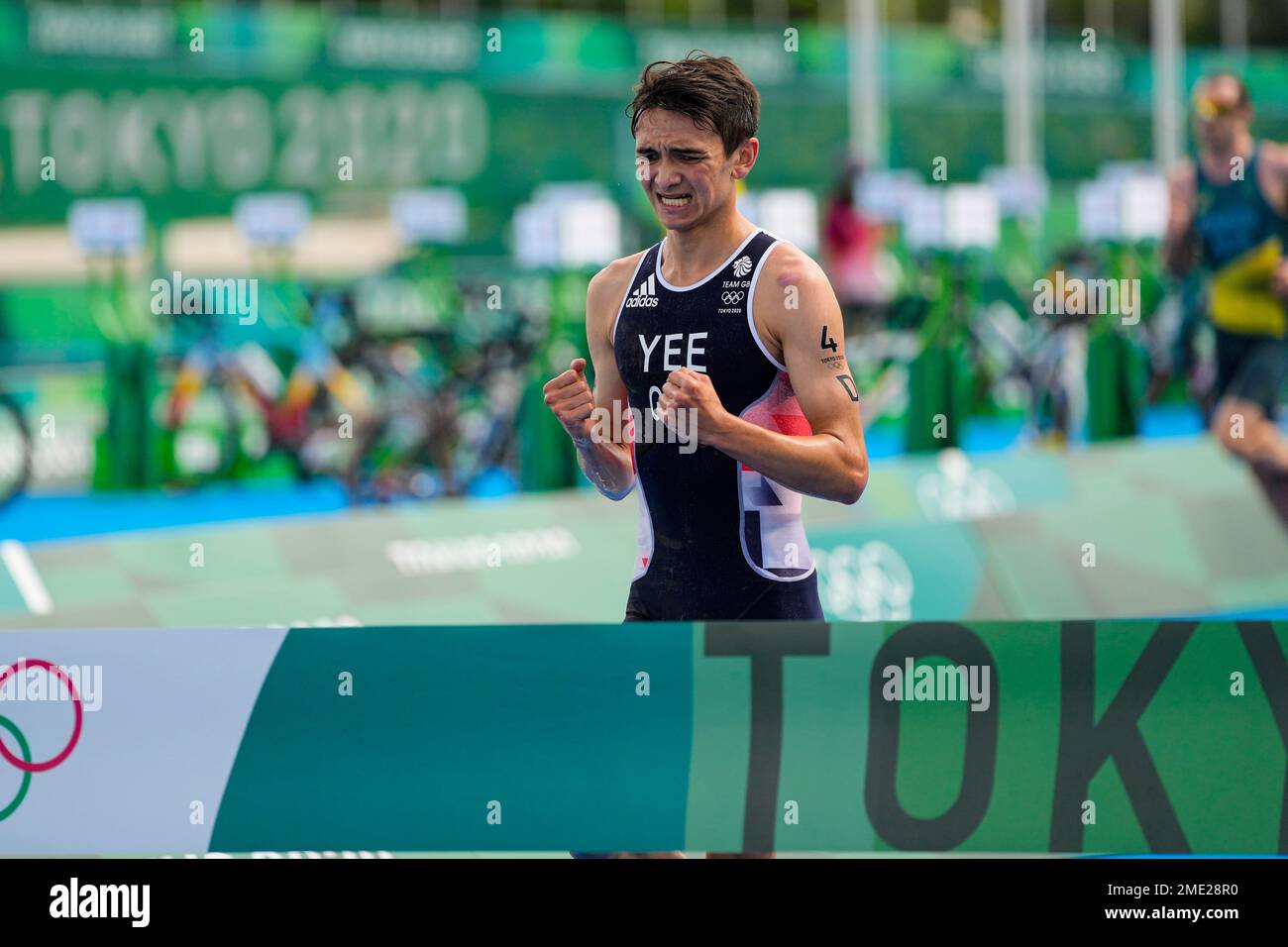 Alex Yee of Britain runs to the finish as Britain wins the gold medal ...