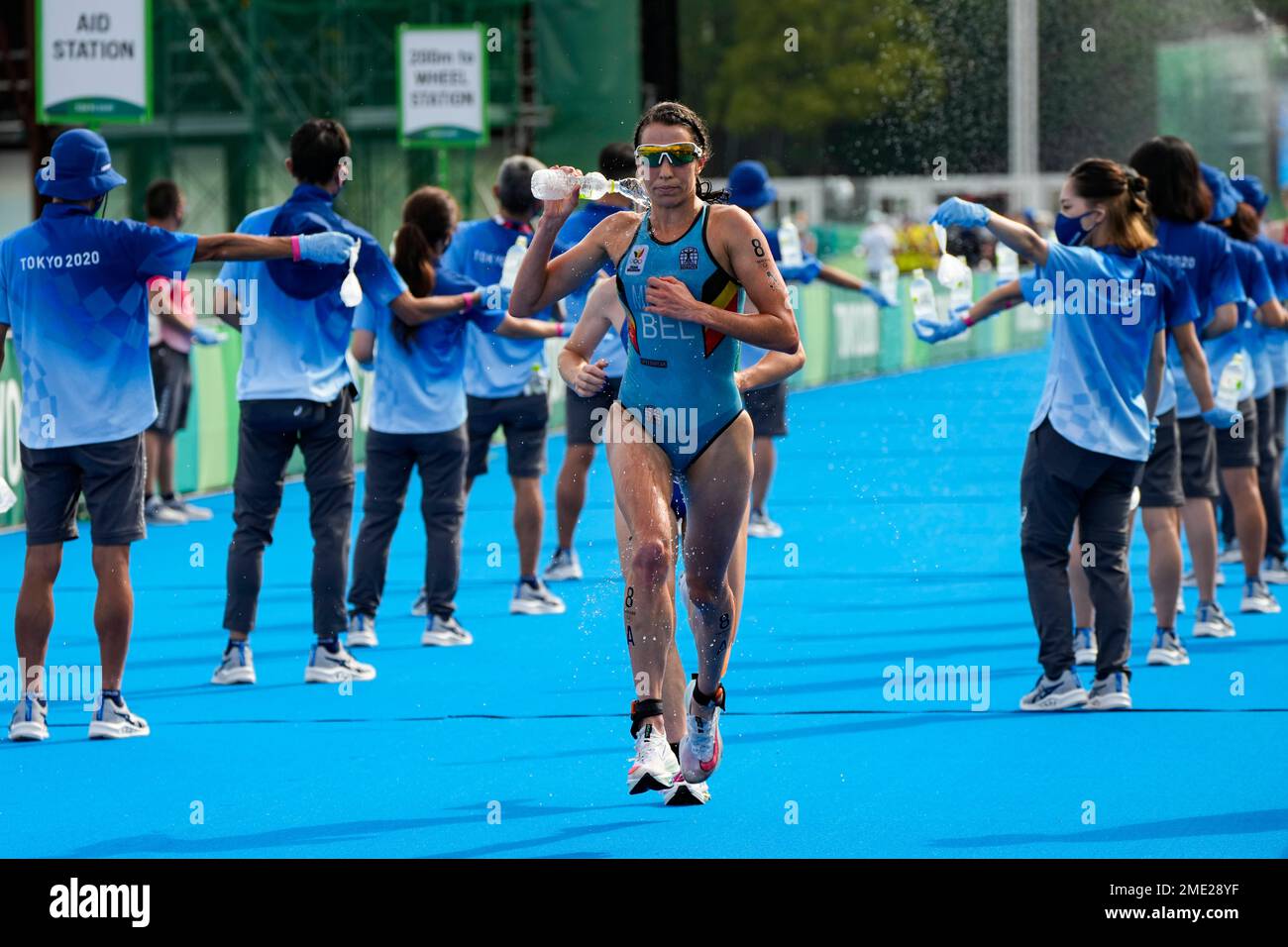 Claire Michel of Belgium competes during the mixed relay triathlon at ...