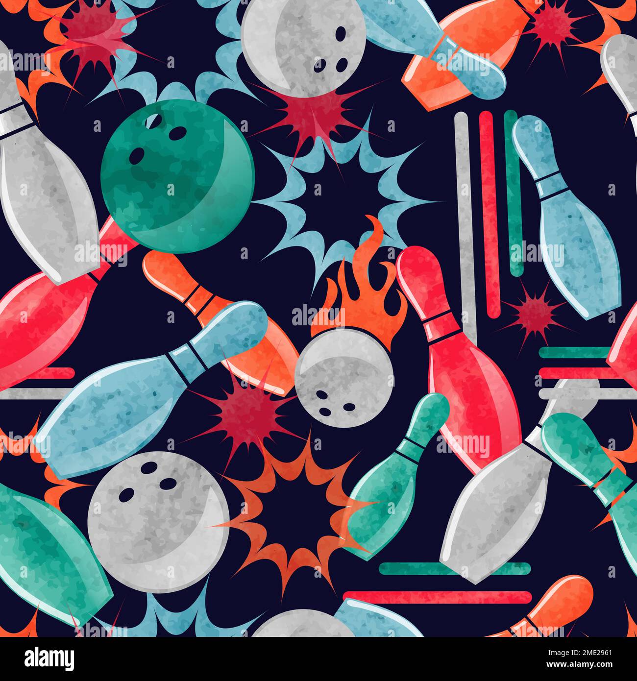 Watercolor bowling seamless pattern. Abstract vector dark background ...