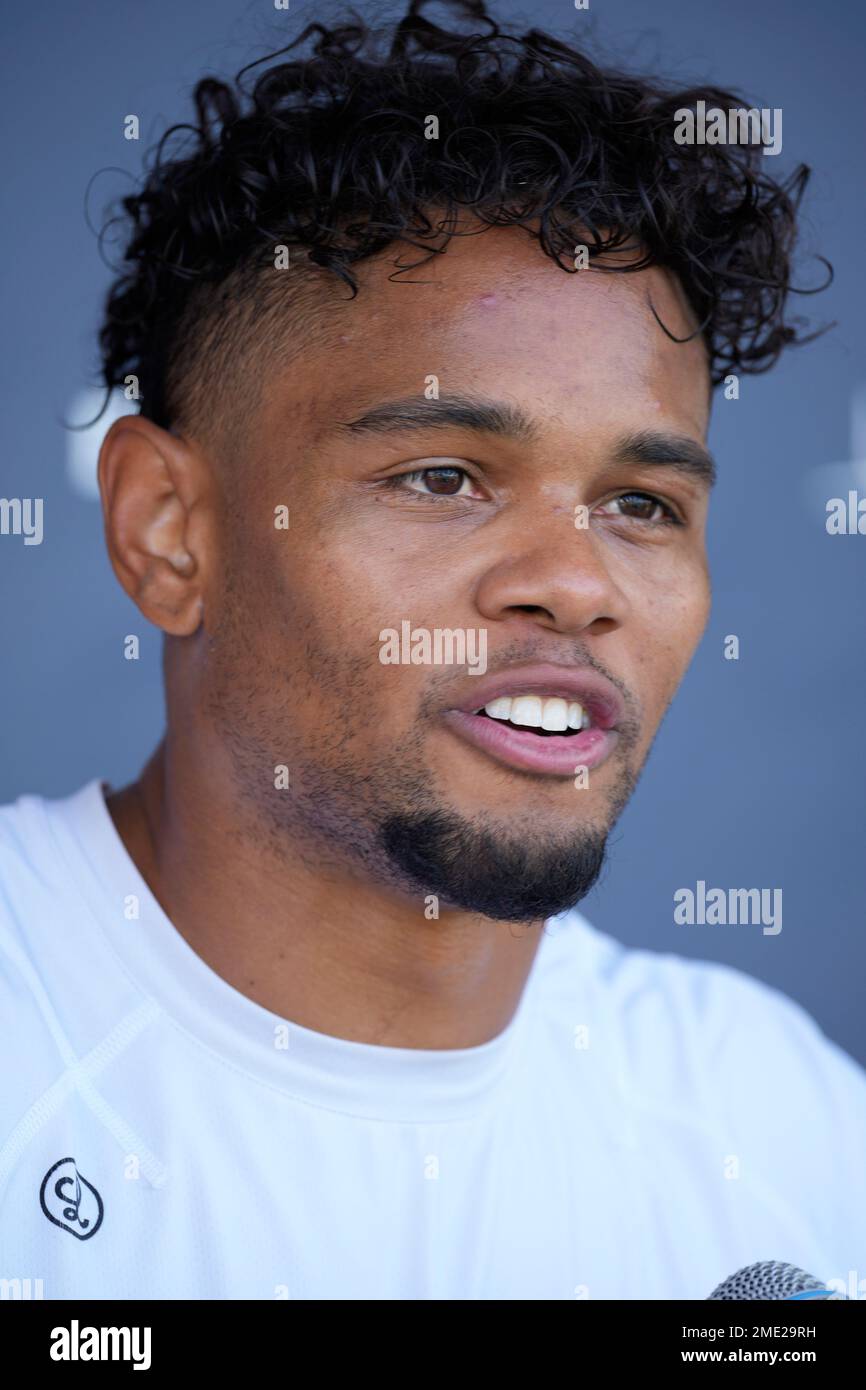 Denver Broncos cornerback Bryce Callahan talks to reporters after ...