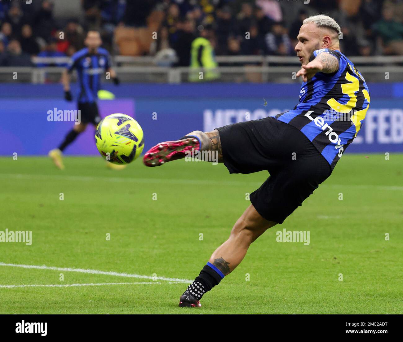 January 23, 2023, MILAN, ITALY: Inter Milanâ€™s Federico Dimarco kicks ...