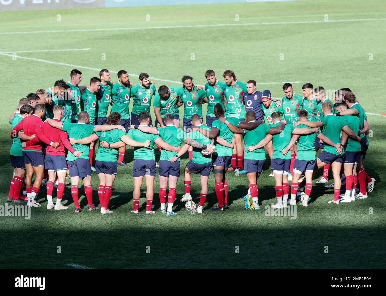 British and Irish Lions players form a huddle as they take part in a ...