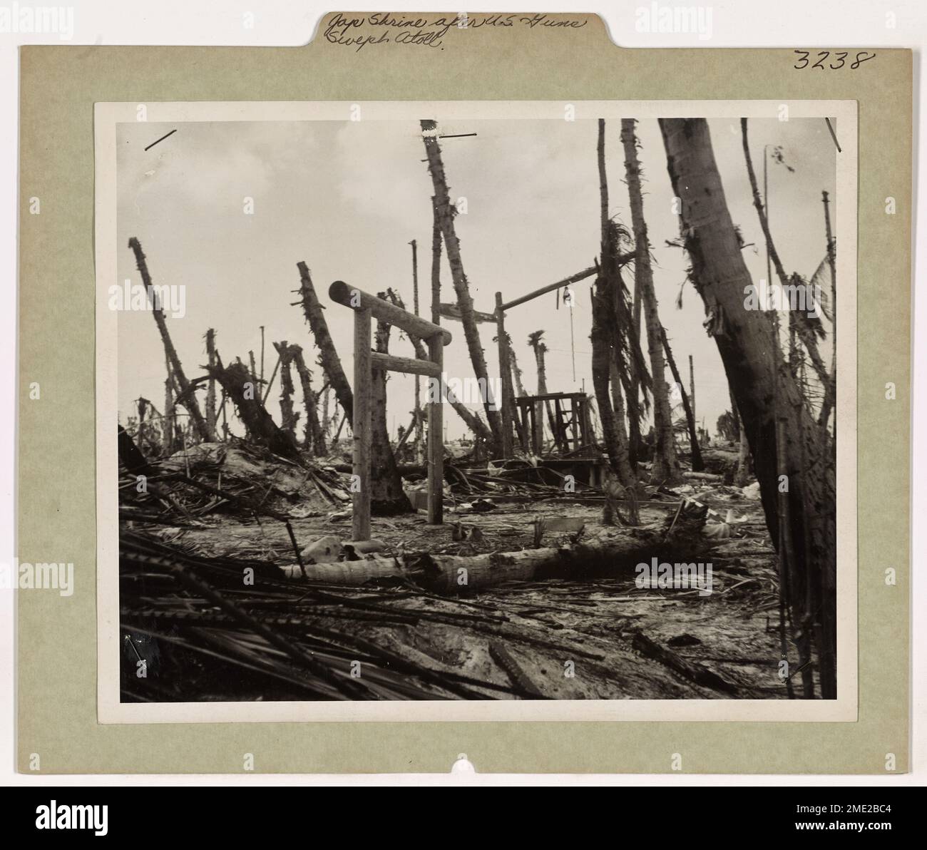 Only the torii (log gateway) of a Japanese Shinto shrine remains after ...
