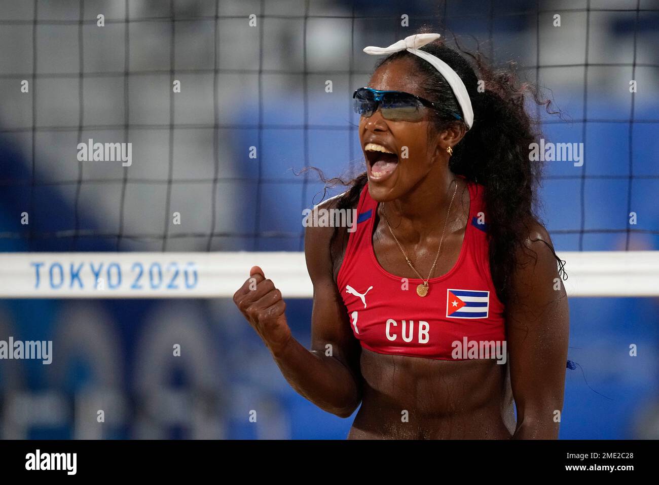 Lidianny Echevarria Benitez, of Cuba, celebrates after winning a women ...