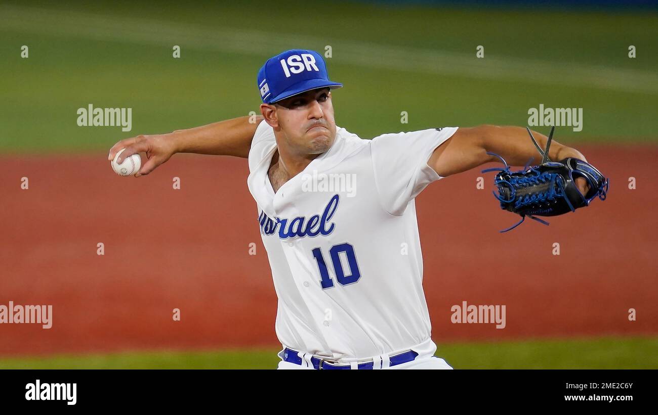 Israel's DJ Sharabi pitches during the fifth inning of a baseball game ...