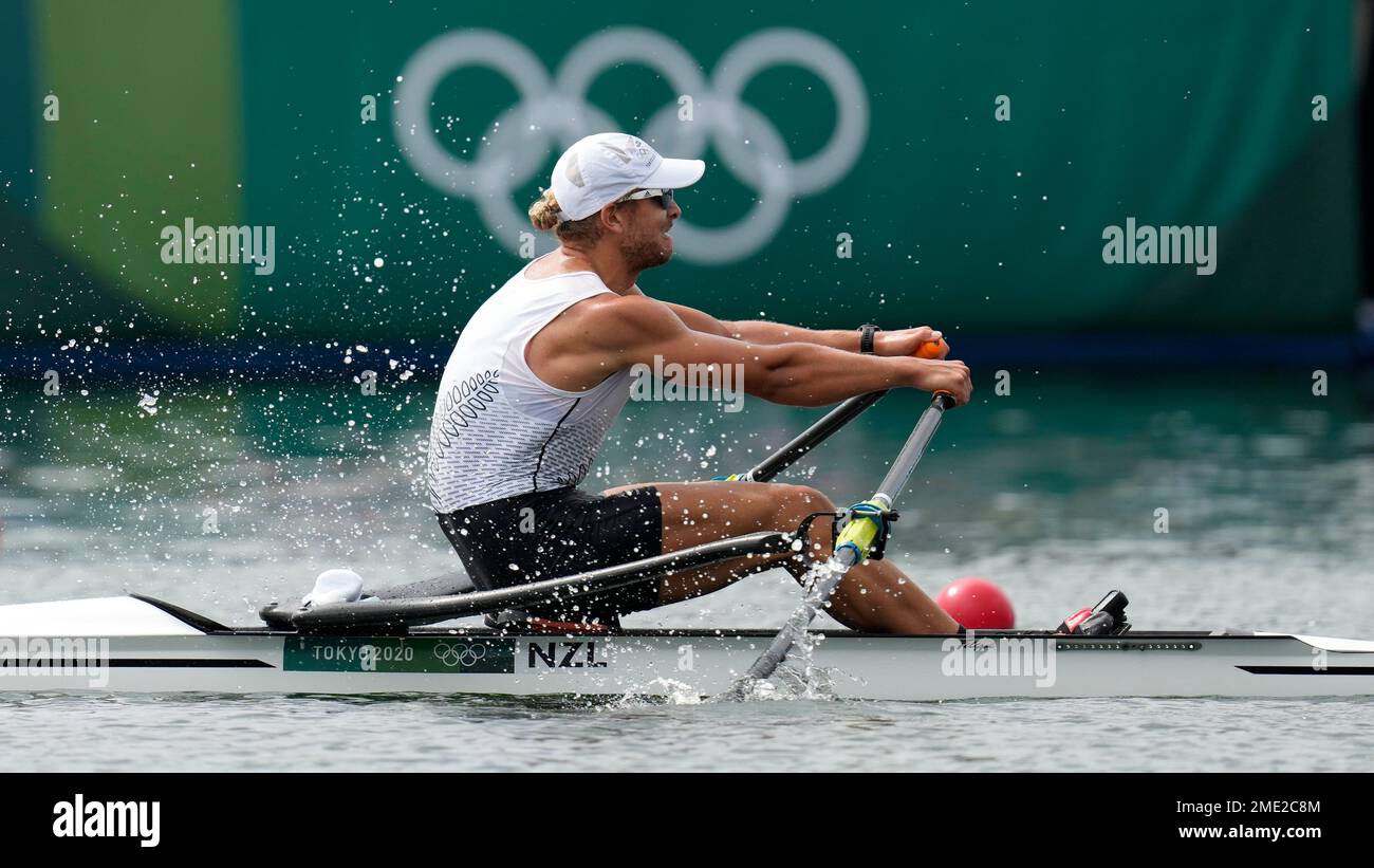 Jordan Parry of New Zealand competes in the men's rowing single sculls ...