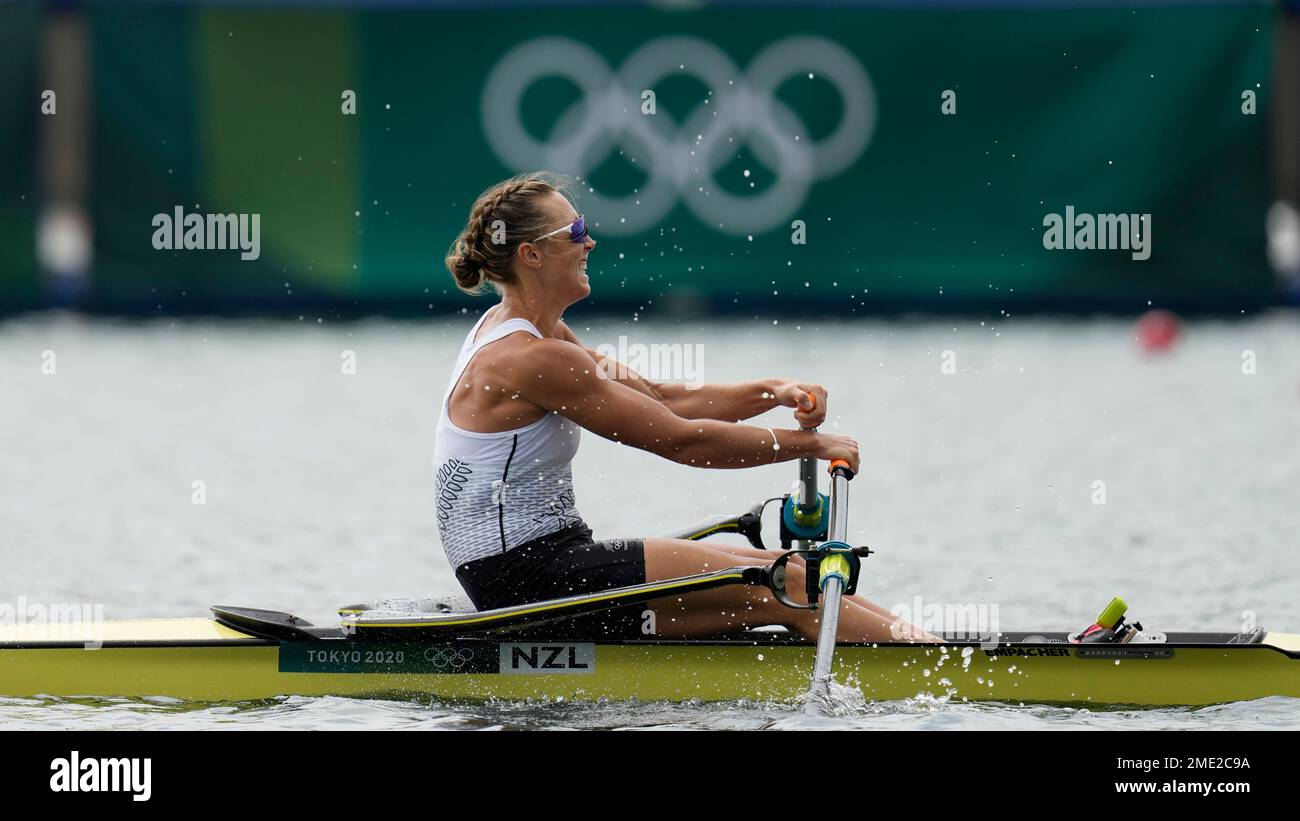 Emma Twigg, of New Zealand competes in the women's rowing single sculls ...