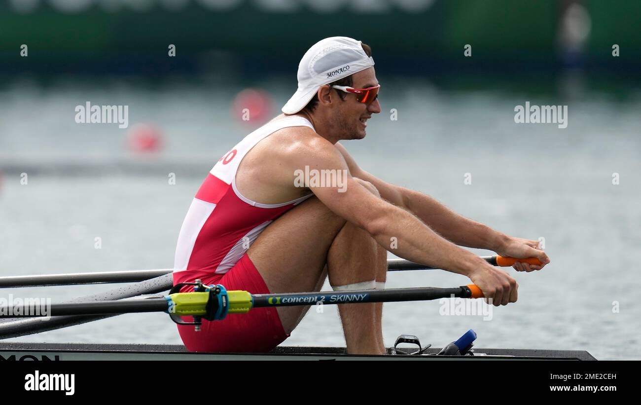 Quentin Antognelli of Monaco competes in the men's rowing single sculls ...