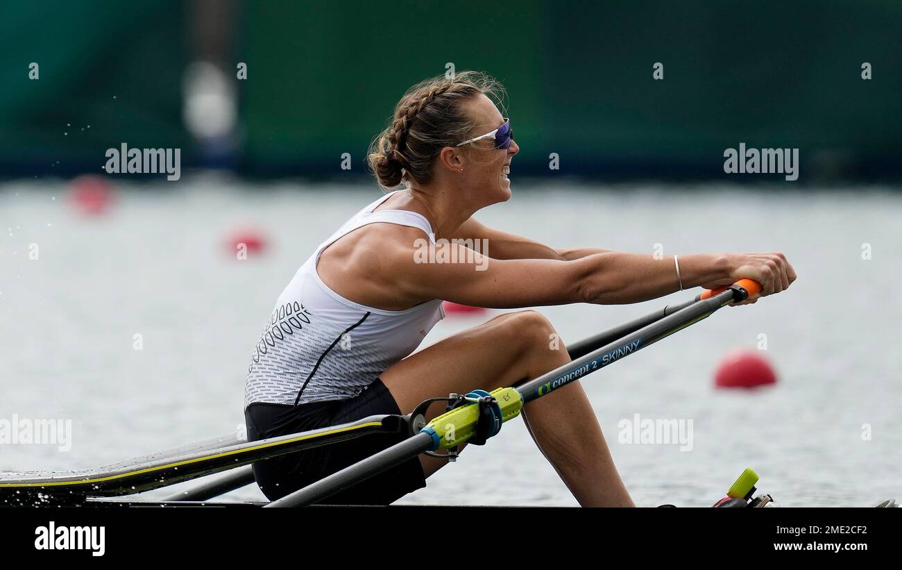 Emma Twigg, of New Zealand competes in the women's rowing single sculls ...