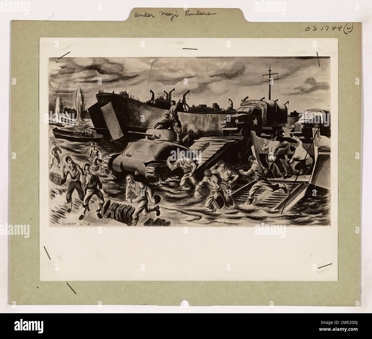 A Coast Guard combat artist’s drawing depicts Coast Guard vessels being ...