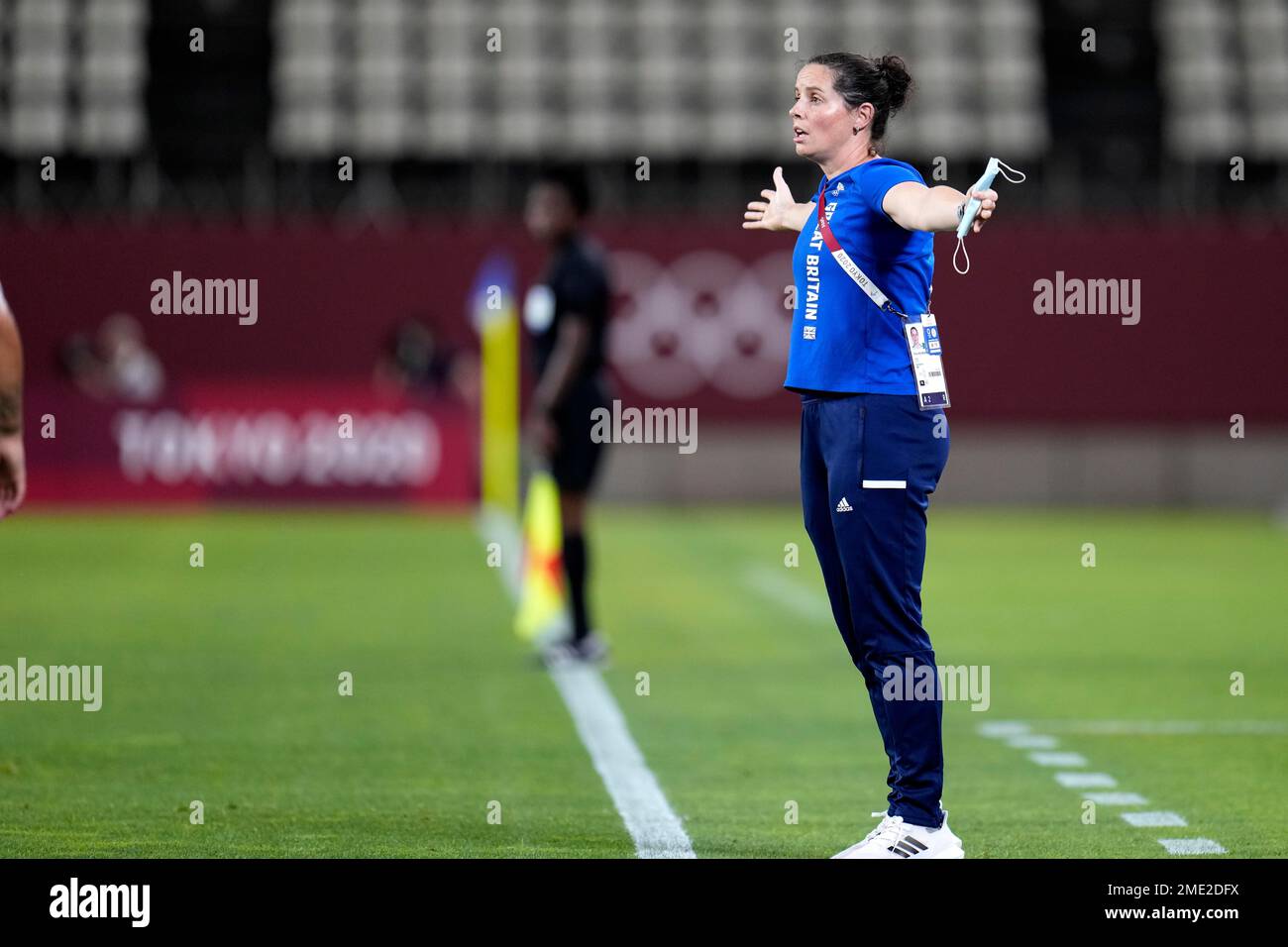 Britain's coach Hege Riise stands on the sidelines during a women's ...