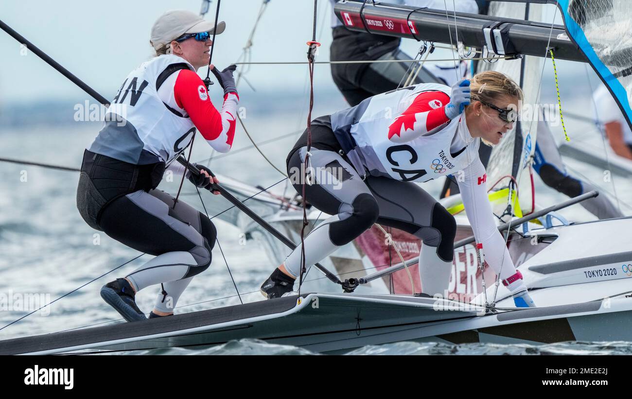 Canada's Alexandra Ten Hove and Mariah Millen compete during the 49er ...