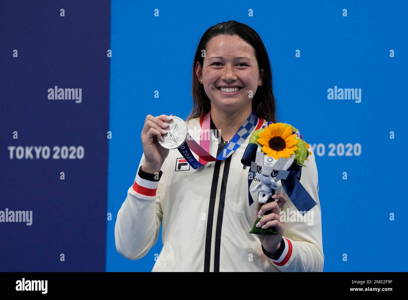 Siobhan Bernadette Haughey, of Hong Kong, poses after winning the ...