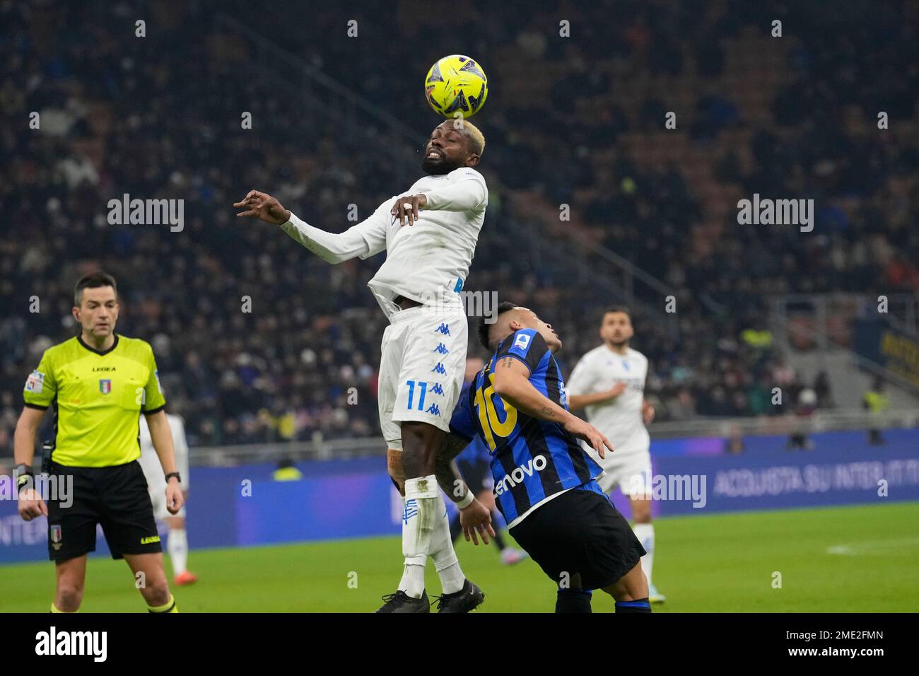Empoli's Jean-Daniel Akpa Akpro heads the ball by Inter Milan's Lautaro ...