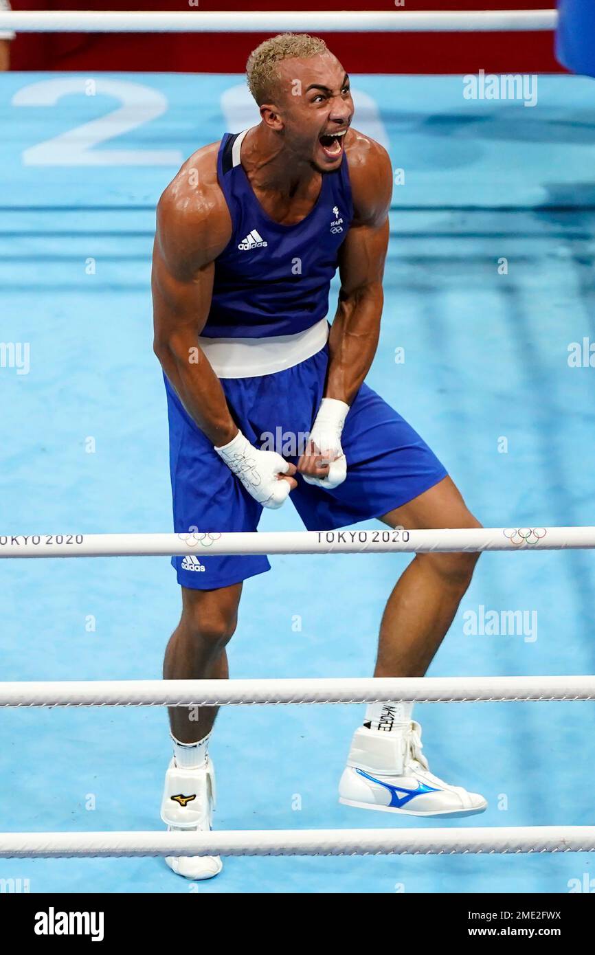 Benjamin Whittaker reacts after defeating Keno Machado, of Brazil in ...