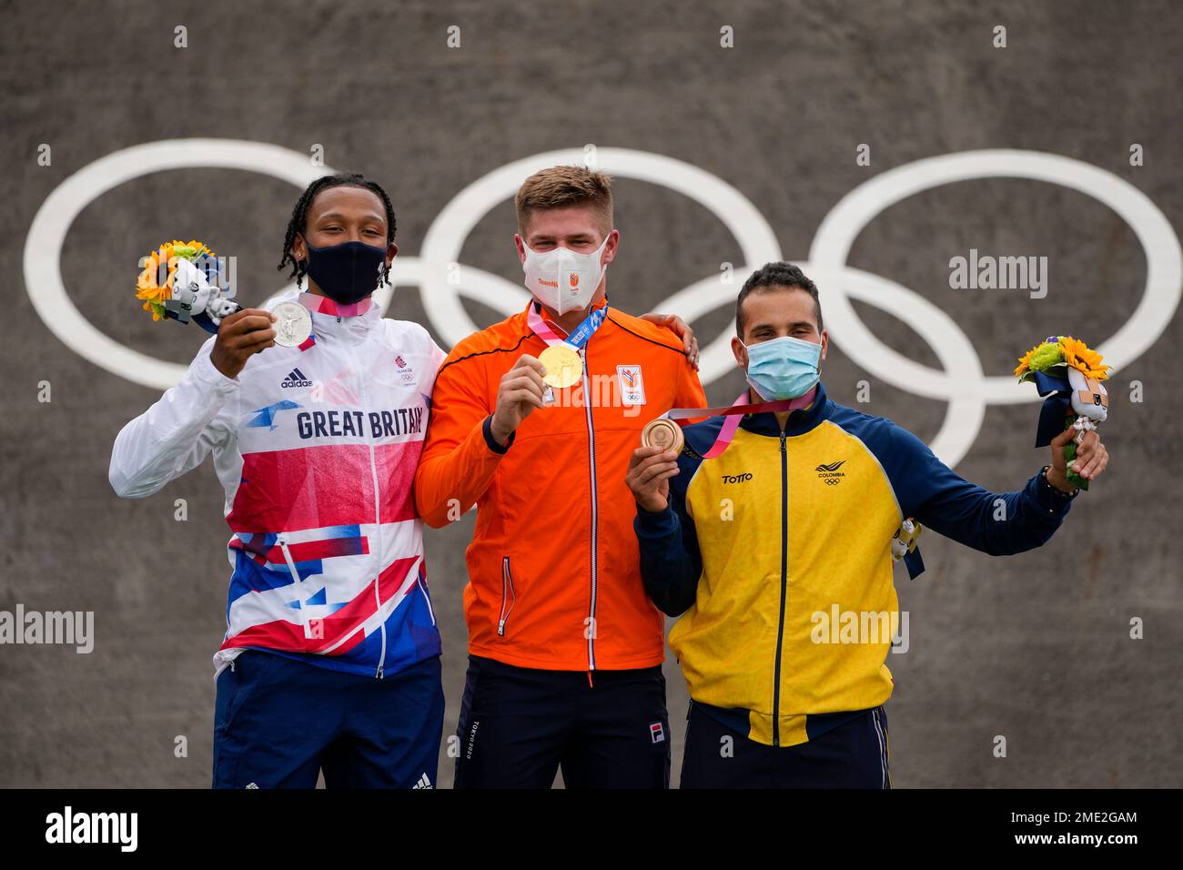 Niek Kimmann of the Netherlands, center, Kye Whyte of Britain, left ...