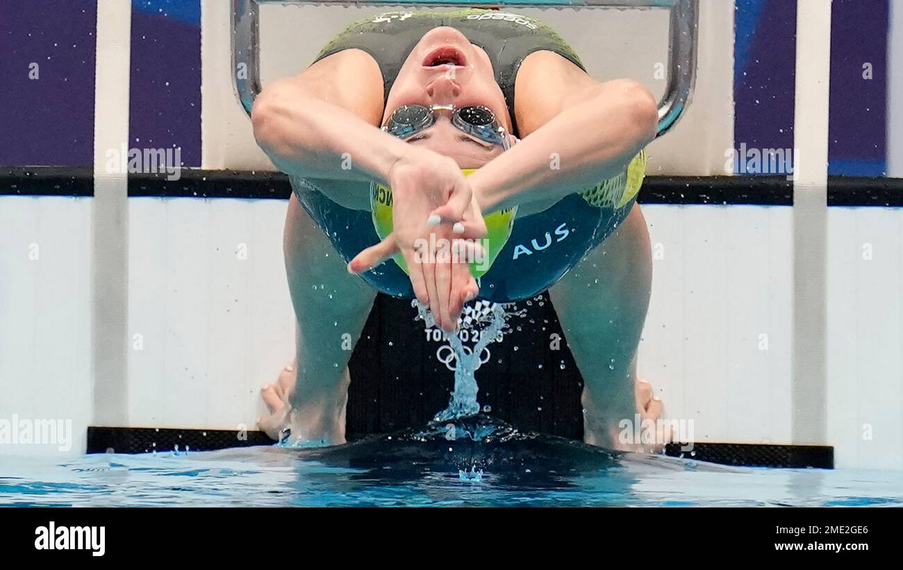 Kaylee McKeown, of Australia, swims in a semifinal heat of the women's ...