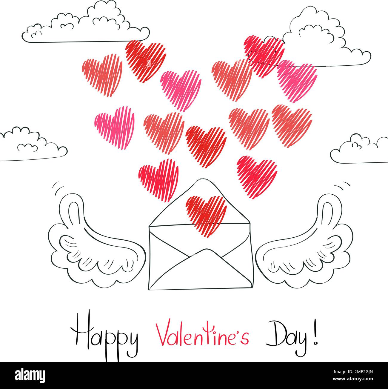 Valentines day card design. Flying envelope with hearts. Romantic email ...