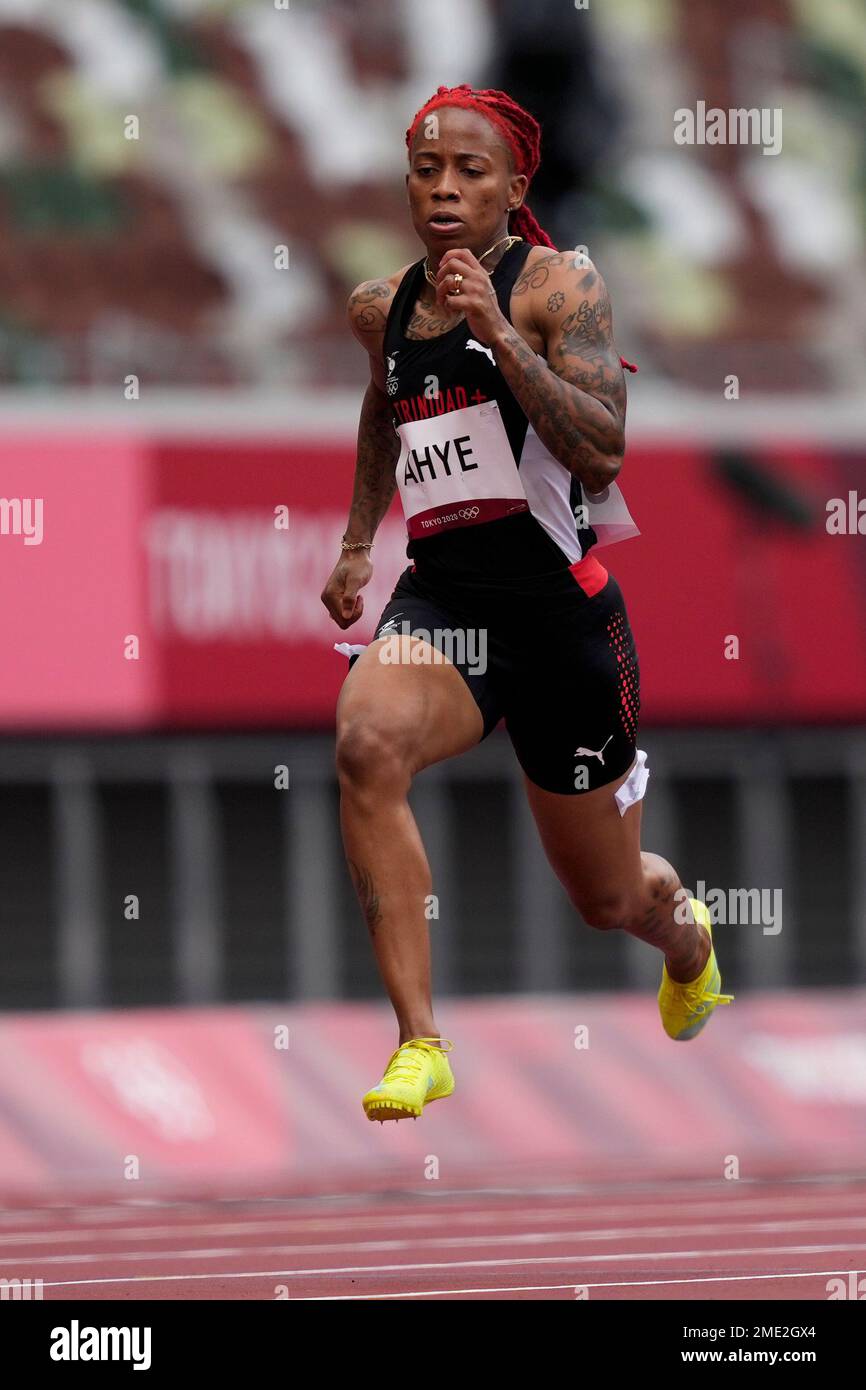 Michelle-Lee Ahye, of Trinidad and Tobago, wins a heat in the women's 100-meter run at the 2020 ...