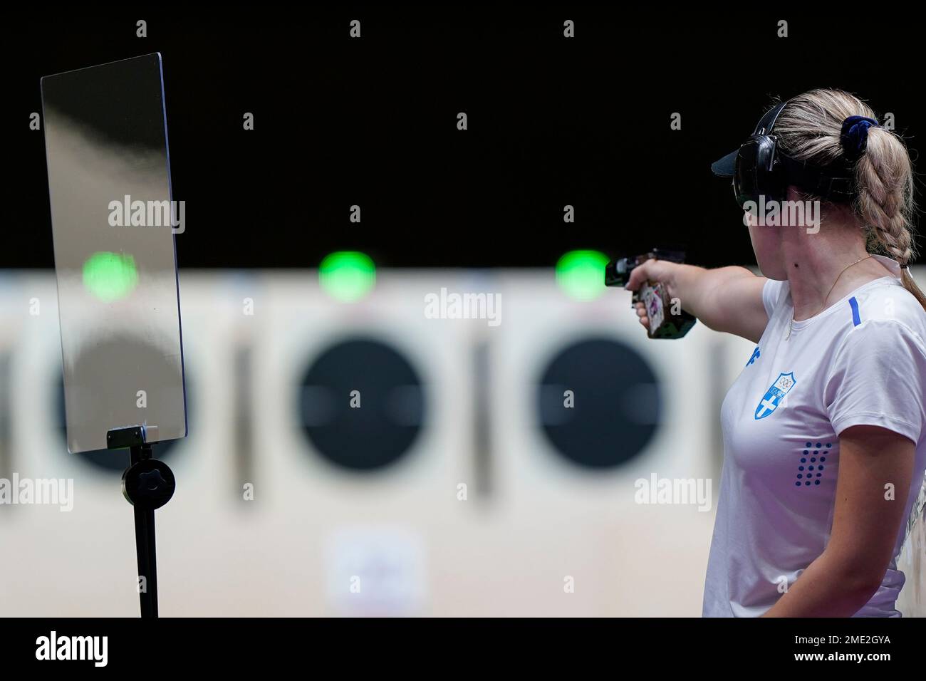 Anna Korakaki, of Greece, competes in the women's 25-meter pistol at ...