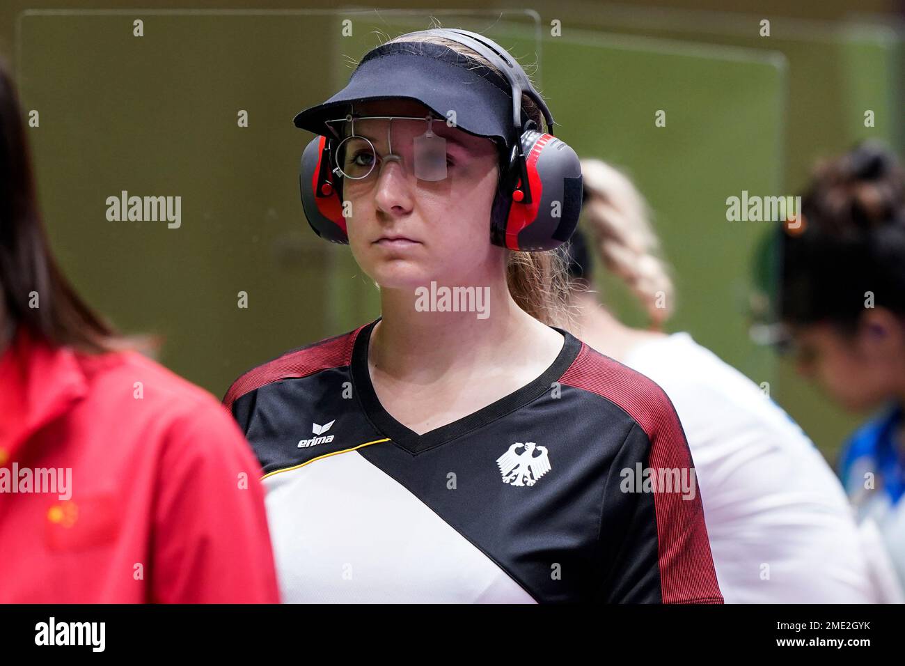 Doreen Vennekamp, of Germany, pauses between shots as she competes in ...