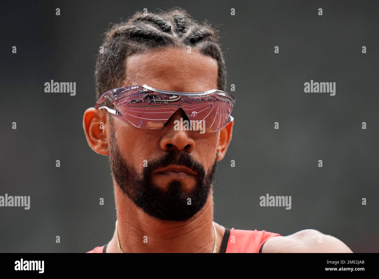 Kyron McMaster, of British Virgin Islands, gets ready to start a heat ...