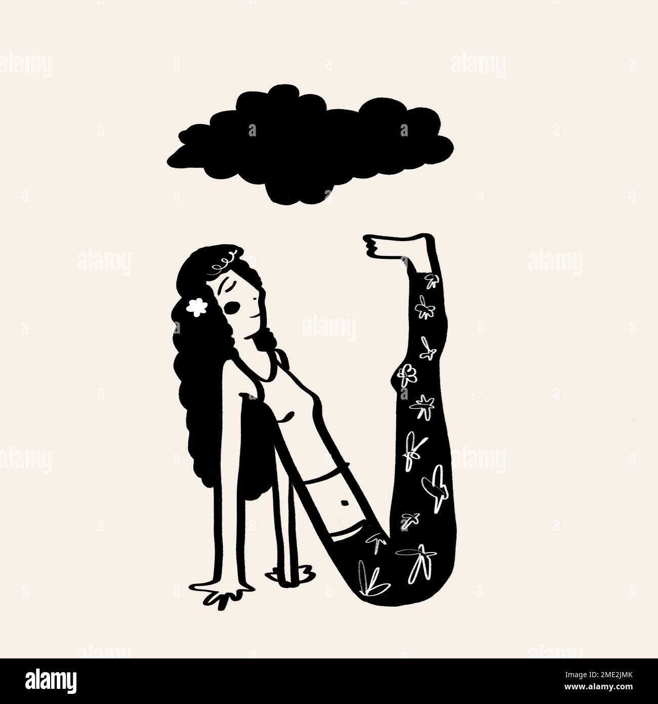 Simple ink design of letter N with tilde made with happy hippie woman ...