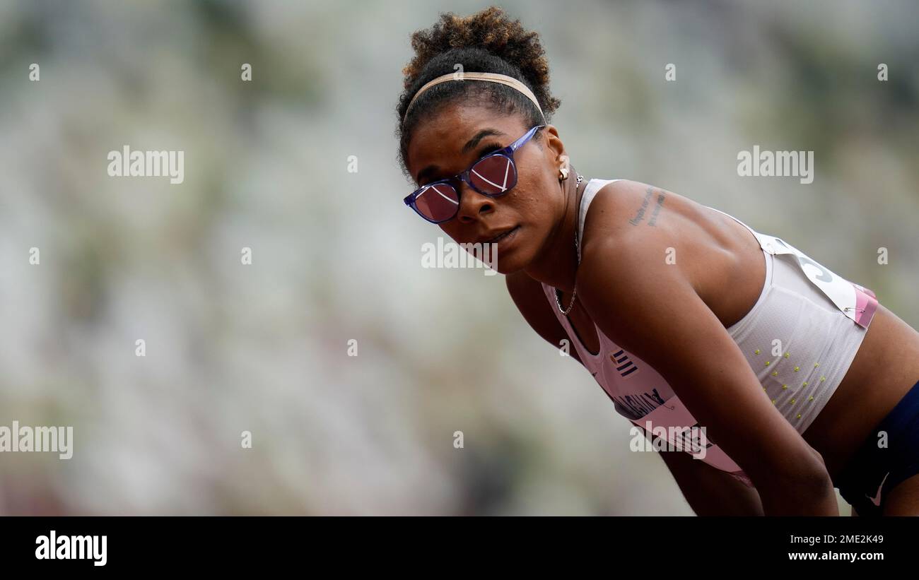 Deborah Rodriguez, of Uruguay, competes in a heat of the women's 800 ...