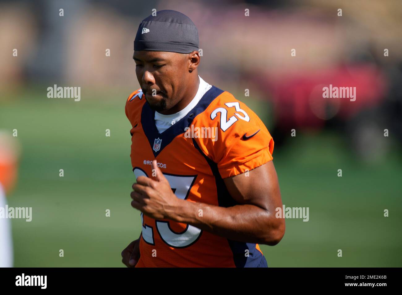 Denver Broncos cornerback Kyle Fuller (23) takes part in drills at an ...