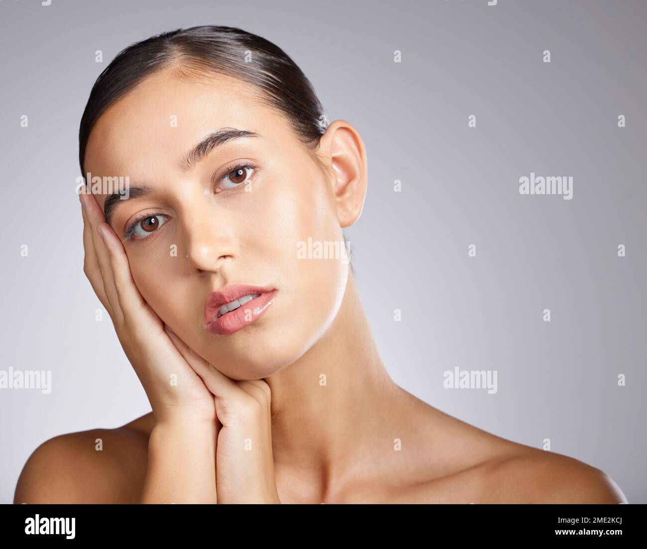 Woman, wellness and skin glow portrait of a beauty model with collagen ...