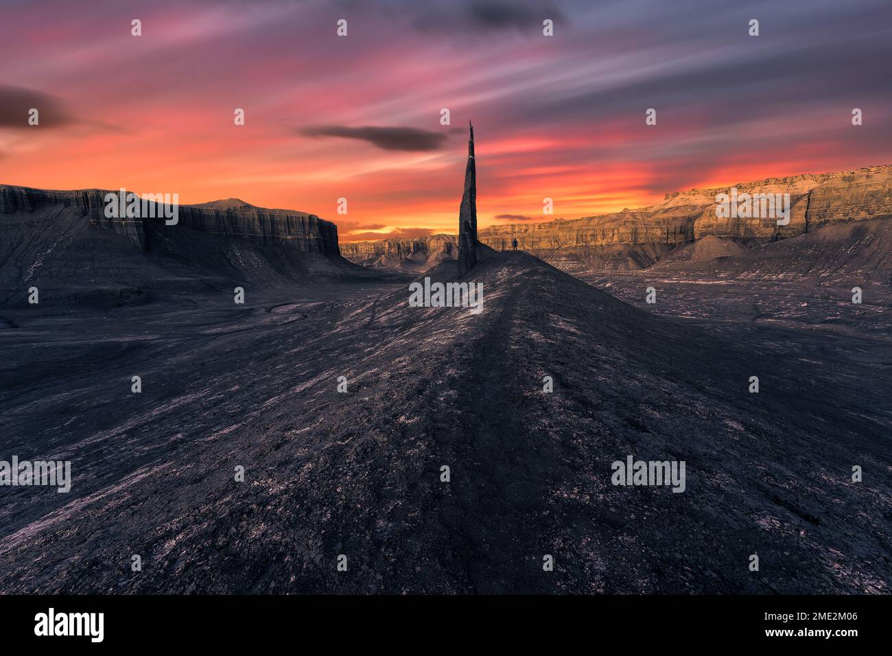 From above unrecognizable picturesque drone view of spire shaped rock ...