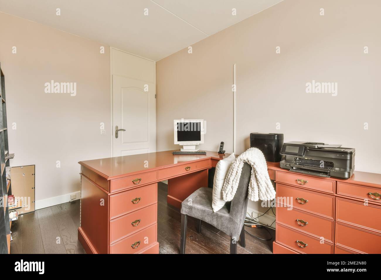 Interior design of office room at home with colorful retro table small ...