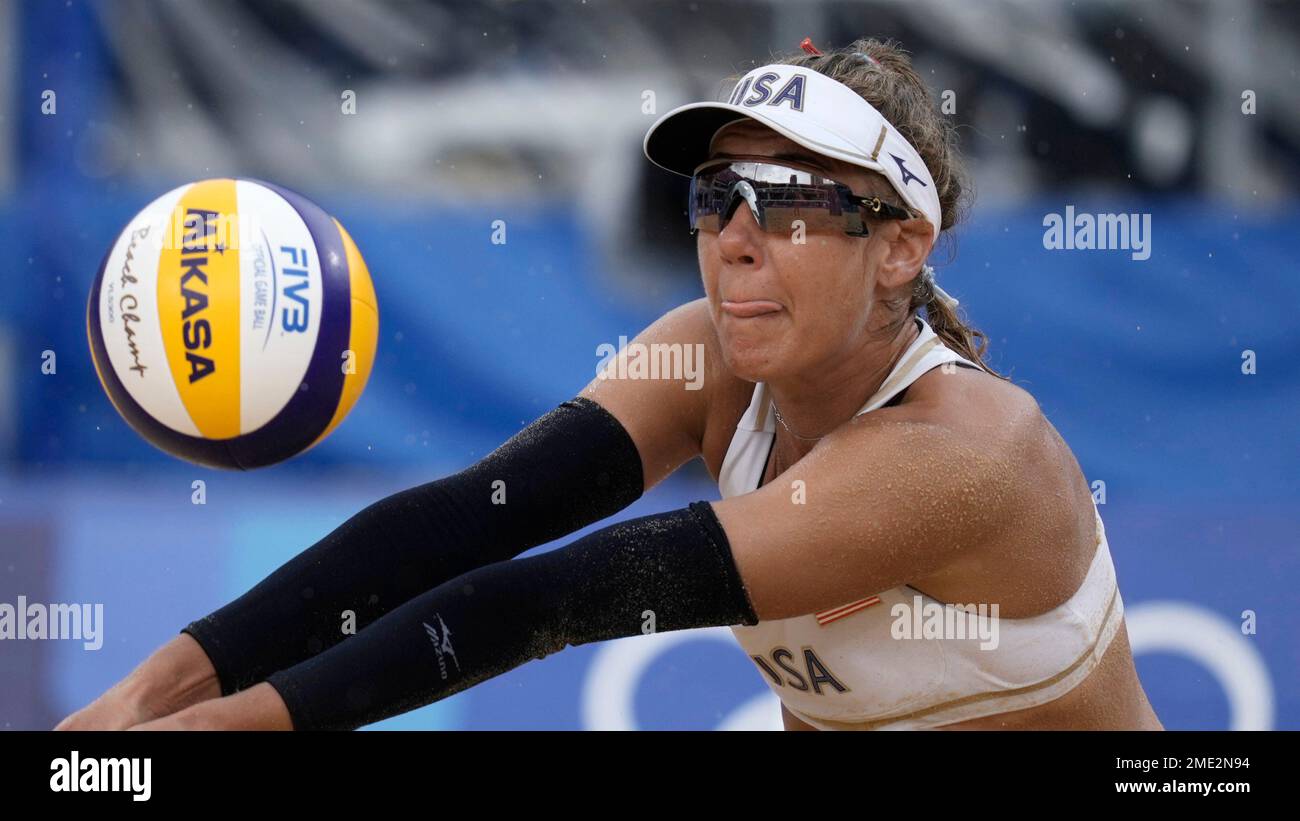 April Ross, of the United States, competes during a women's beach ...