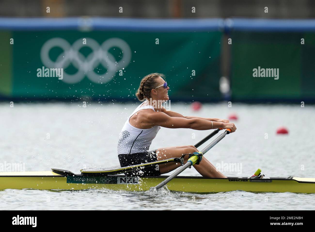 Emma Twigg, of New Zealand competes in the women's rowing single sculls ...