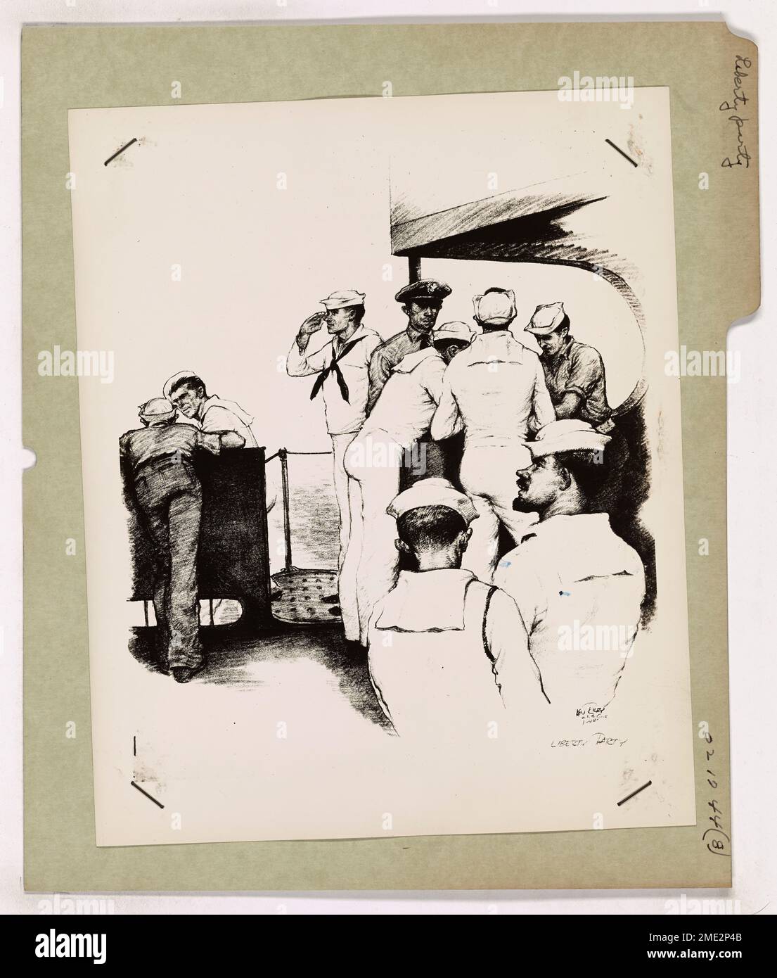 This image shows Coast Guardsmen heading ashore for leave, depicted by ...