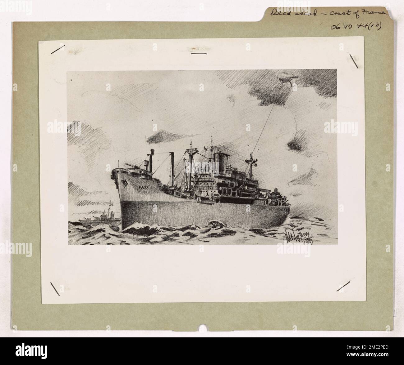 This drawing by Coast Guard Combat Artist Robert James Tucker shows a ...