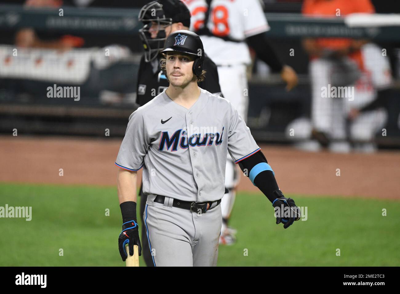 Miami Marlins' Brian Anderson looks on after striking out against ...