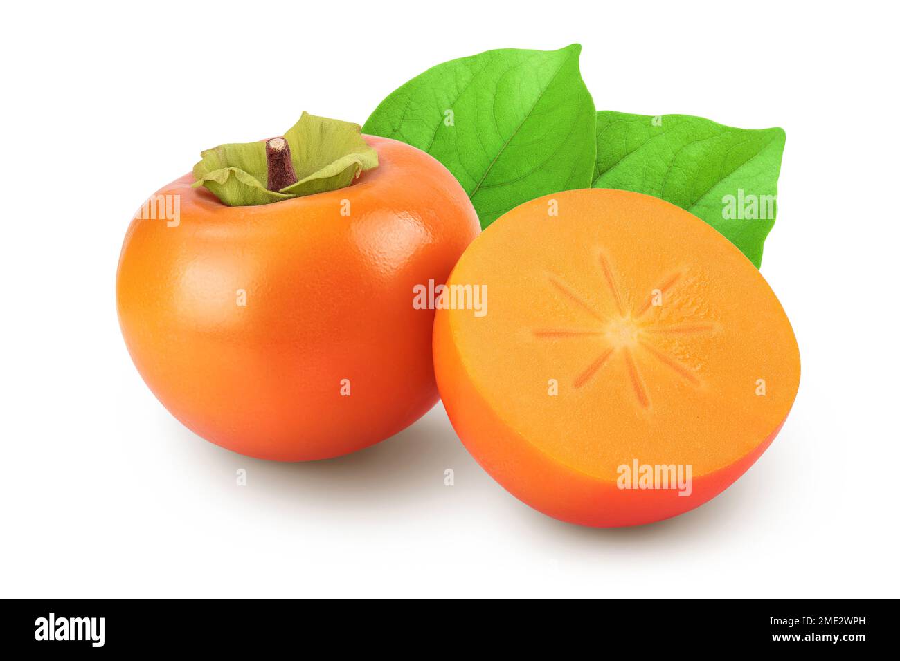 Persimmon fruit isolated on white background with full depth of field ...