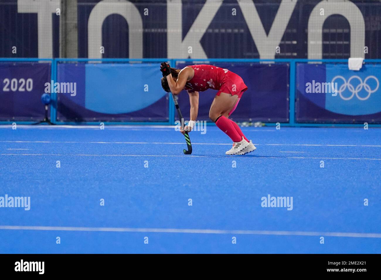 Japan's Yuri Nagai reacts after losing their women's field hockey match ...