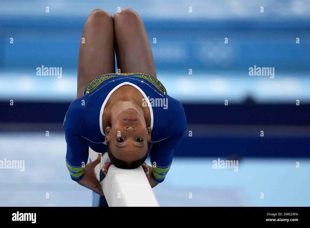 Rebeca Andrade, of Brazil, performs on the balance beam during the ...