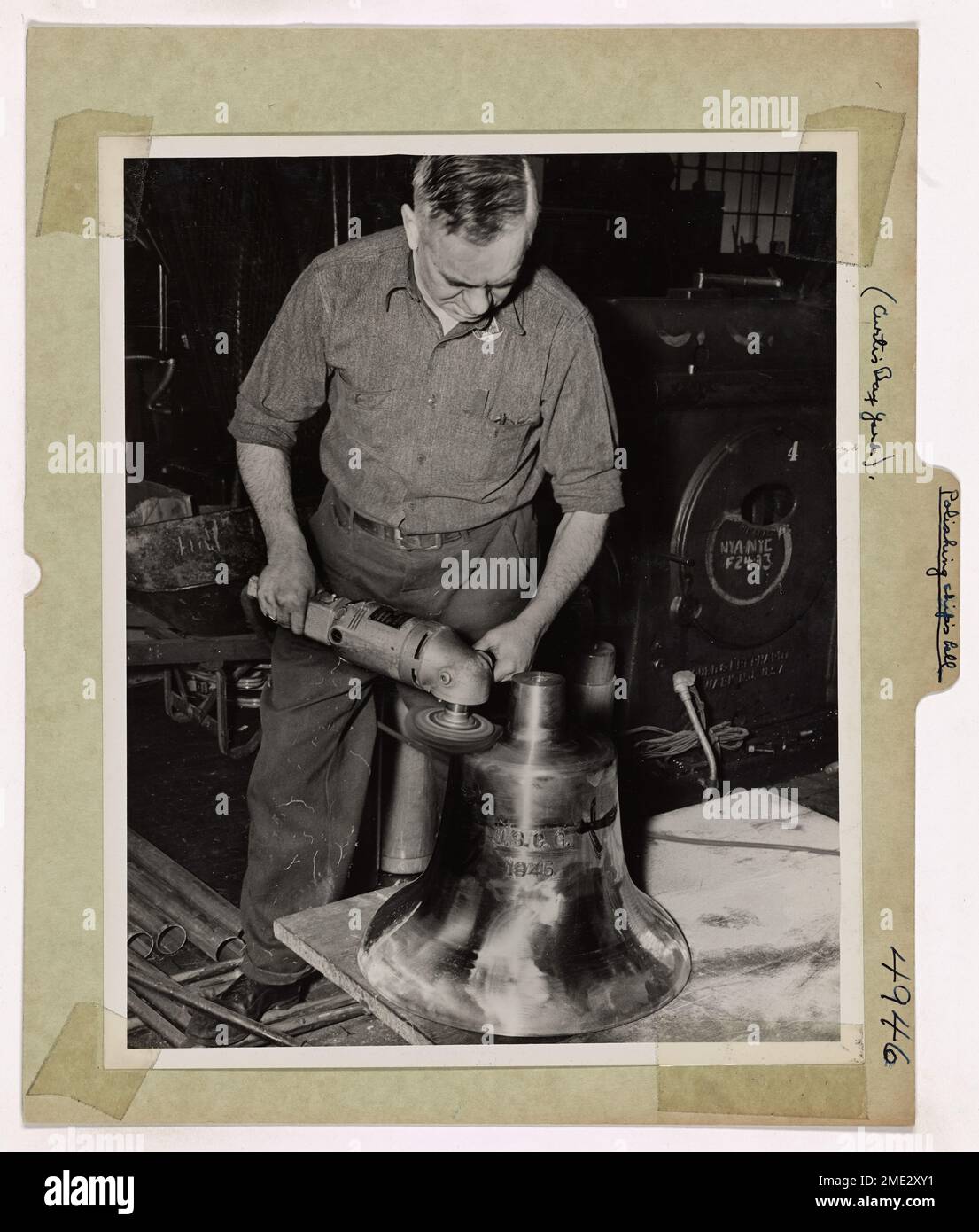 Polishing Ship's Bell. This image depicts an expert workman polishing a ...