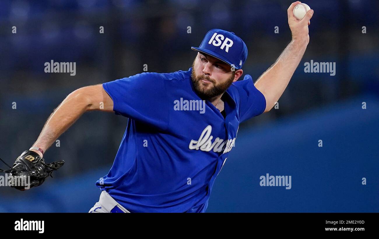 Israel pitcher Jake Fishman throws during a baseball game against South ...