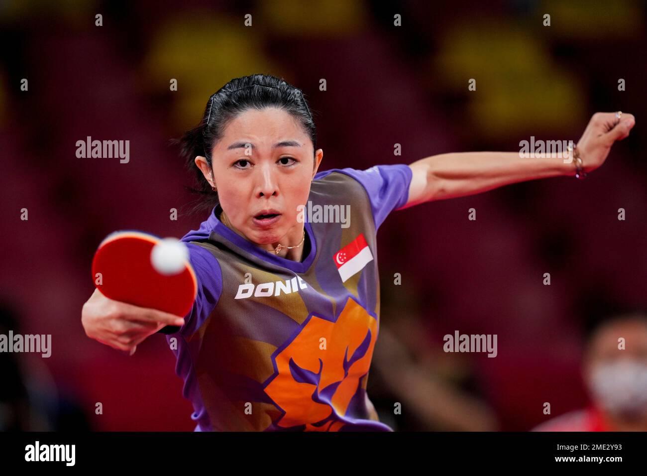 Singapore's Yu Mengyu competes against Japan's Mima Ito during the ...