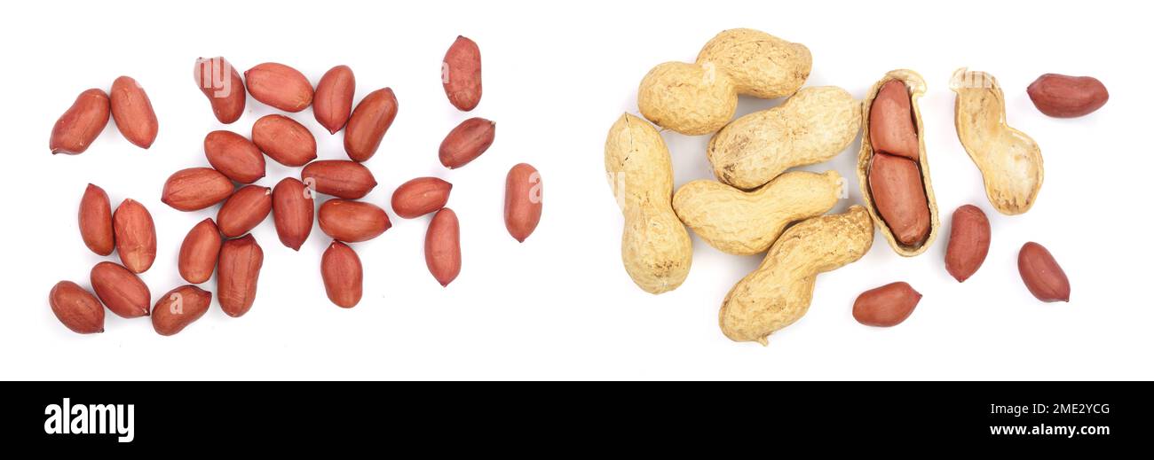 peanuts isolated on white background top view. Flat lay Stock Photo - Alamy
