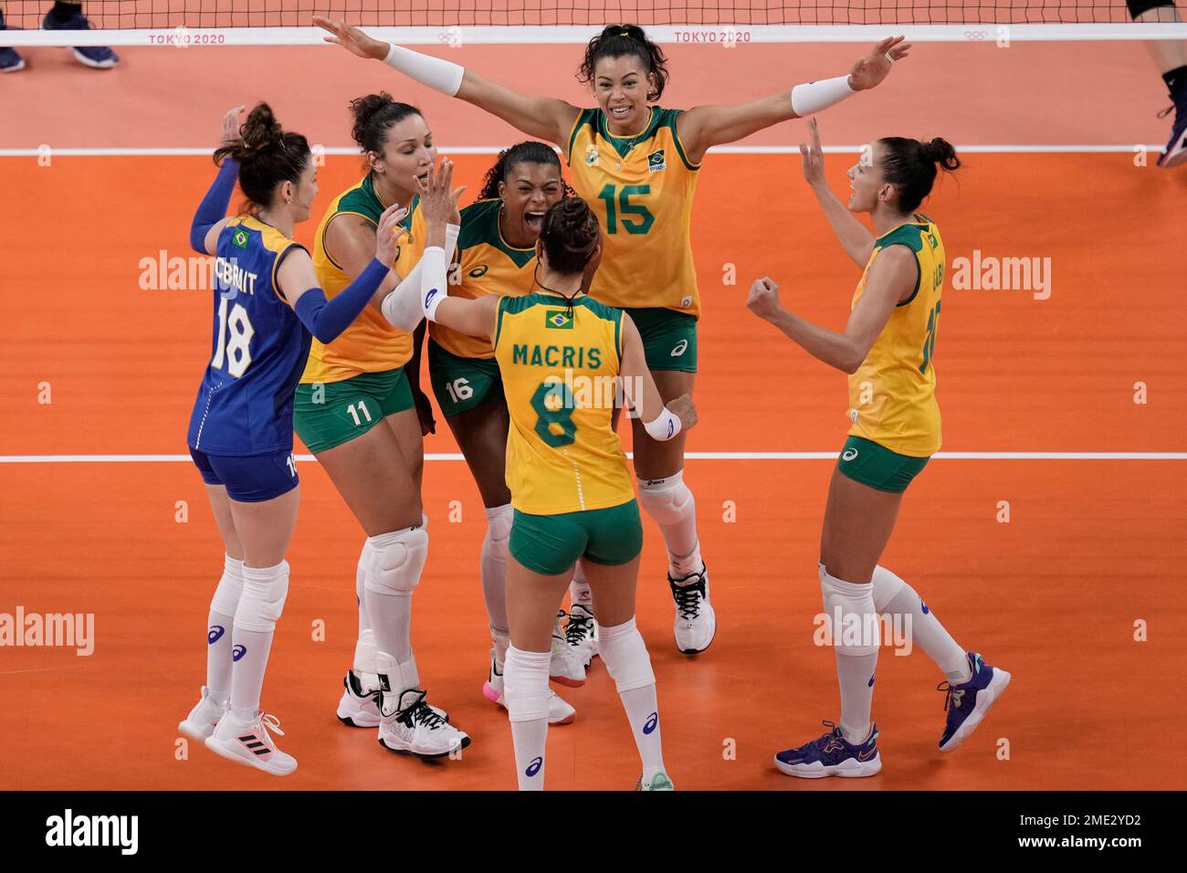 Brazil's Ana Carolina da Silva, #15, celebrates a point with teammates ...